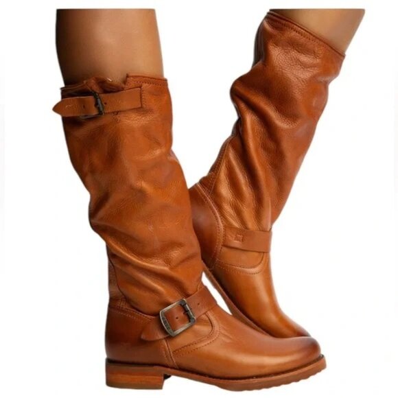 Frye | Shoes | Frye Veronica Slouch Boot In Distressed Leather In Tan ...